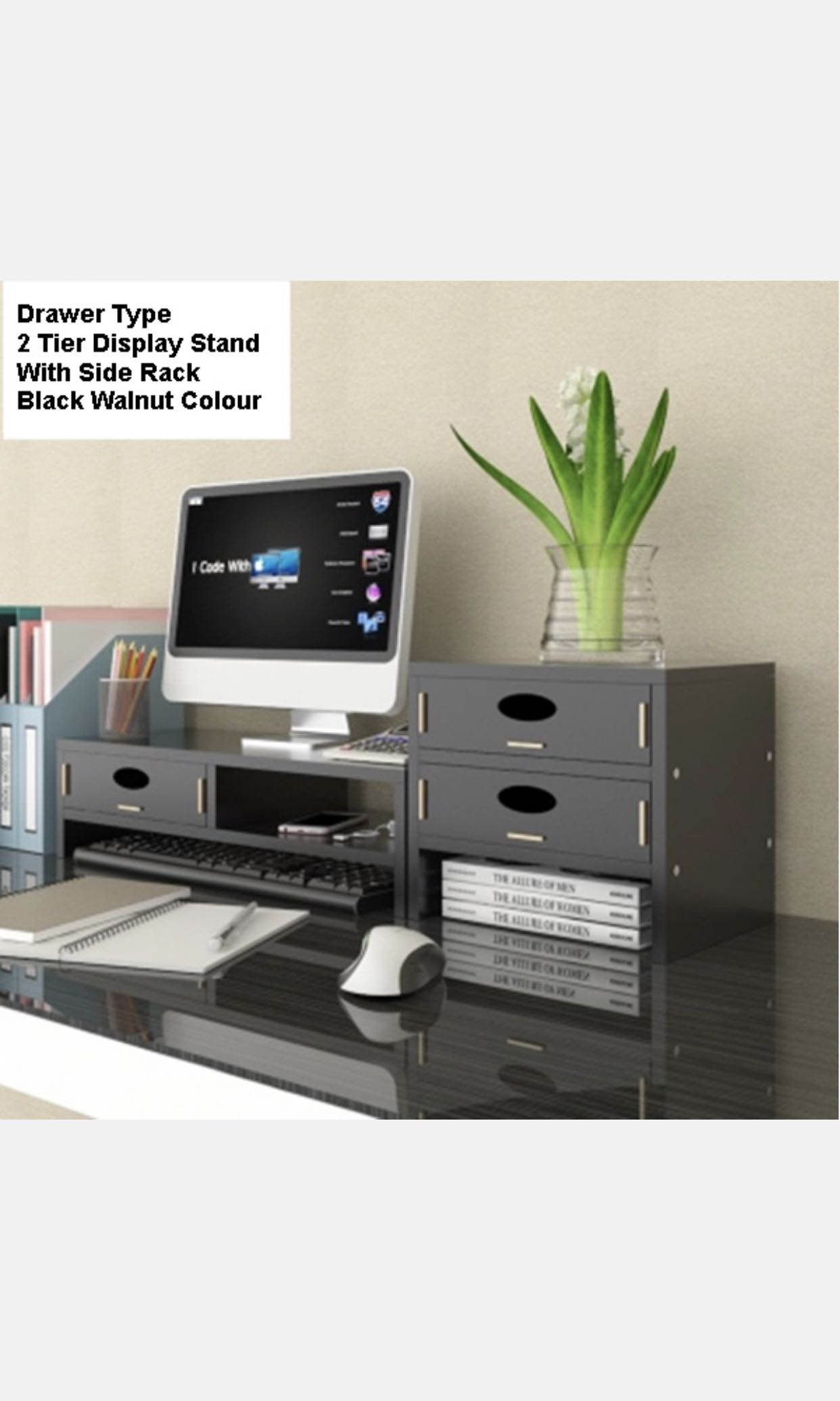 Computer Monitor/LCD Stand with Side Rack (black), Computers & Tech ...