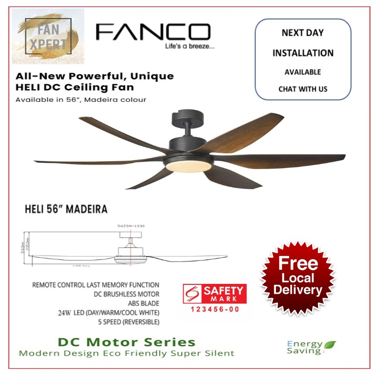 FANCO Heli Celling fan 56| 66 Inches 6 Blades DC Motor (Next day ...