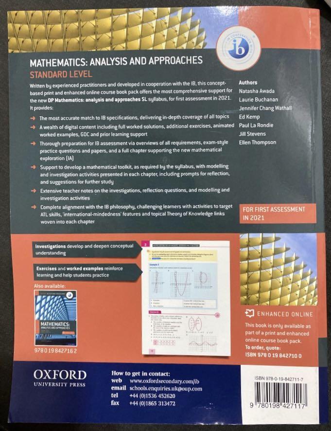 IB Mathematics: Analysis & Approaches (SL) Oxford course companion ...