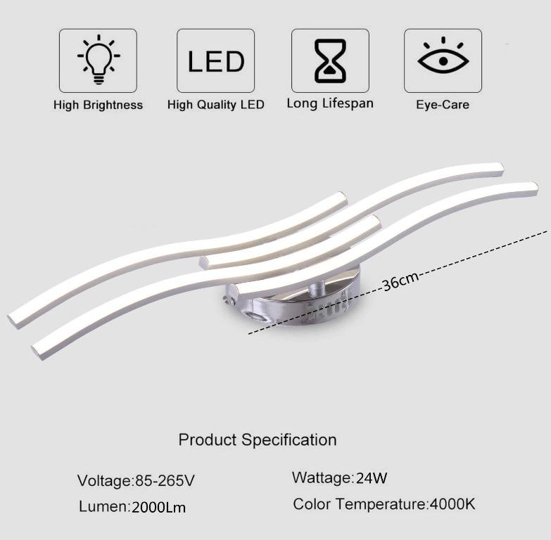 LED Ceiling Light, Elegant Curved Design Ceiling Lights, 4 Built-in LED ...
