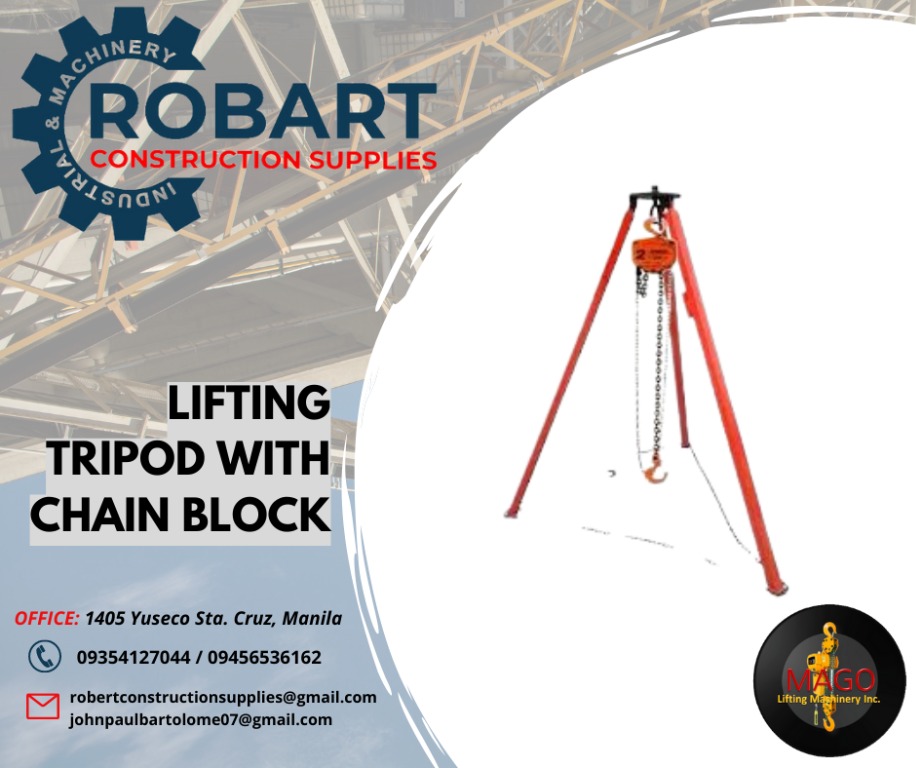 Lifting Tripod with Chain Block, Commercial & Industrial, Construction ...