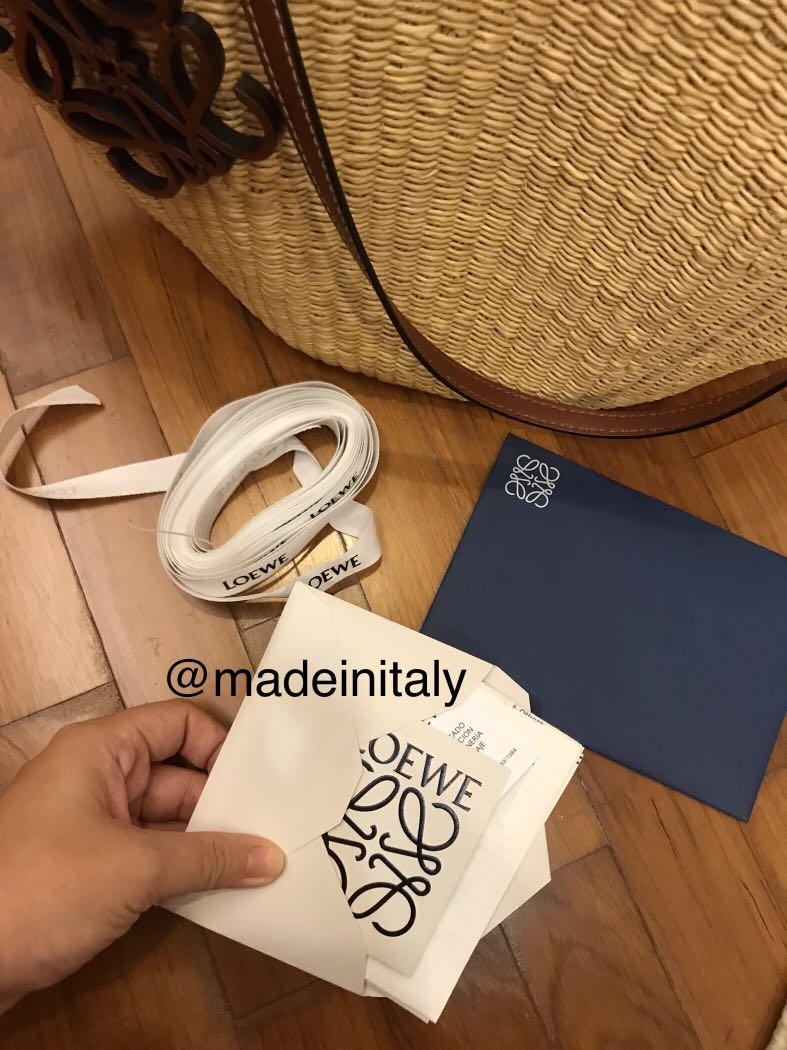 LOEWE shell (FULL SET) basket bag with leather logo - woven raffia ...