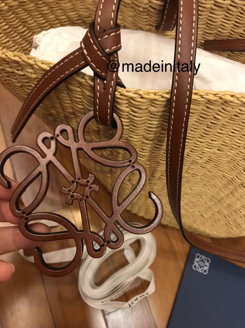 LOEWE shell (FULL SET) basket bag with leather logo - woven raffia ...