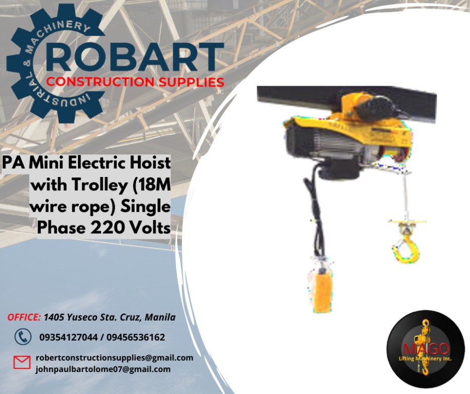 PA Mini Electric Hoist with Trolley (18M wire rope) Single Phase 220 ...