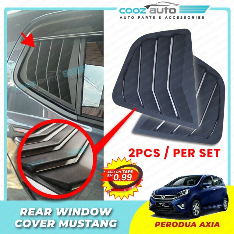 Perodua Axia Mustang Black Rear Window Cover Side Louver Protector ...