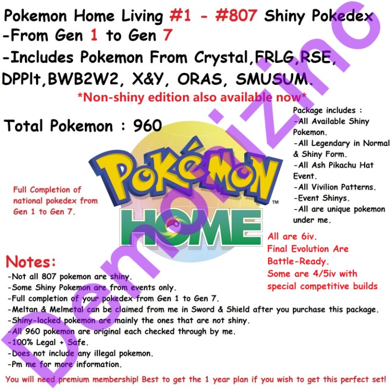 Pokemon Home Complete Shiny Living Dex / Pokedex #1 - #807 Pokemon Bank ...