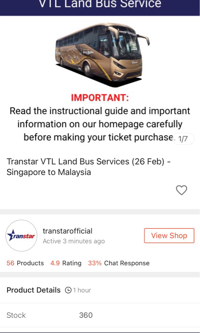 VTL Bus ticket - Transtar (22 March onward), Tickets & Vouchers ...