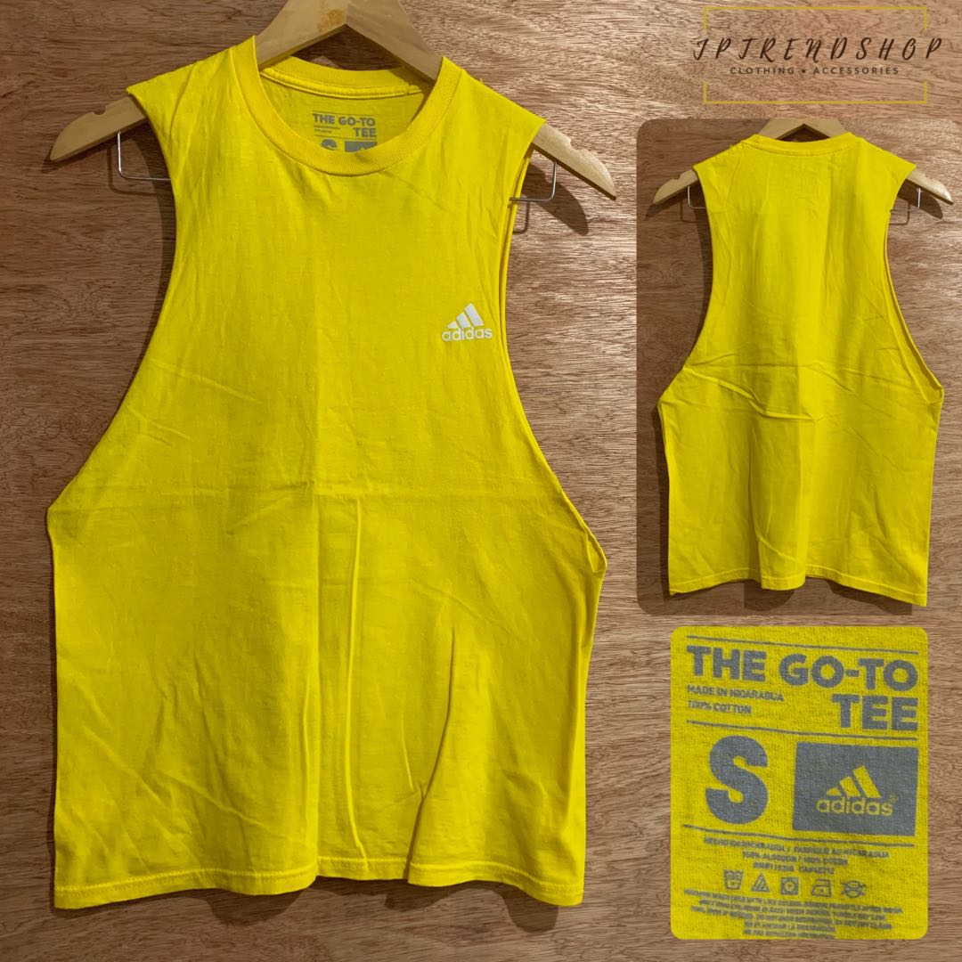 ADIDAS MUSCLE CUT SANDO (Yellow), Men's Fashion, Activewear on Carousell
