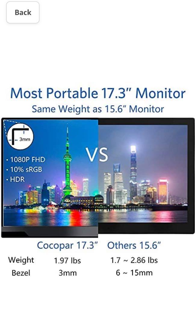 Cocopar Portable Monitor - Upgraded 17.3 Inch 1080P FHD IPS HDR 100% ...