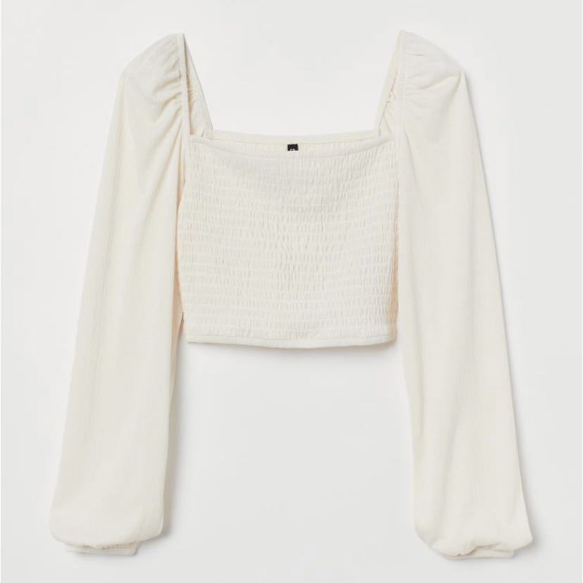 cream square neck ruched crop top, Women's Fashion, Tops, Blouses on ...