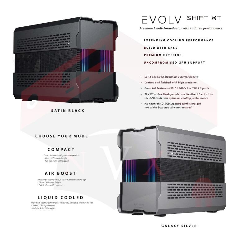 Phanteks Evolv Shift XT, Expandable ITX case, PCI-E 4.0x16, DRGB (PH ...