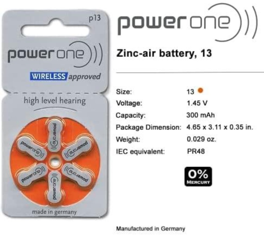 PowerOne p13 Hearing Aid Battery Size 13, Health & Nutrition, Assistive ...