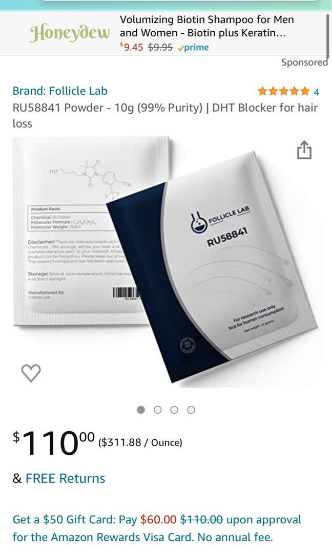 RU58841 Powder - 10g (99% Purity) | DHT Blocker for hair loss, 美容＆個人護理 ...