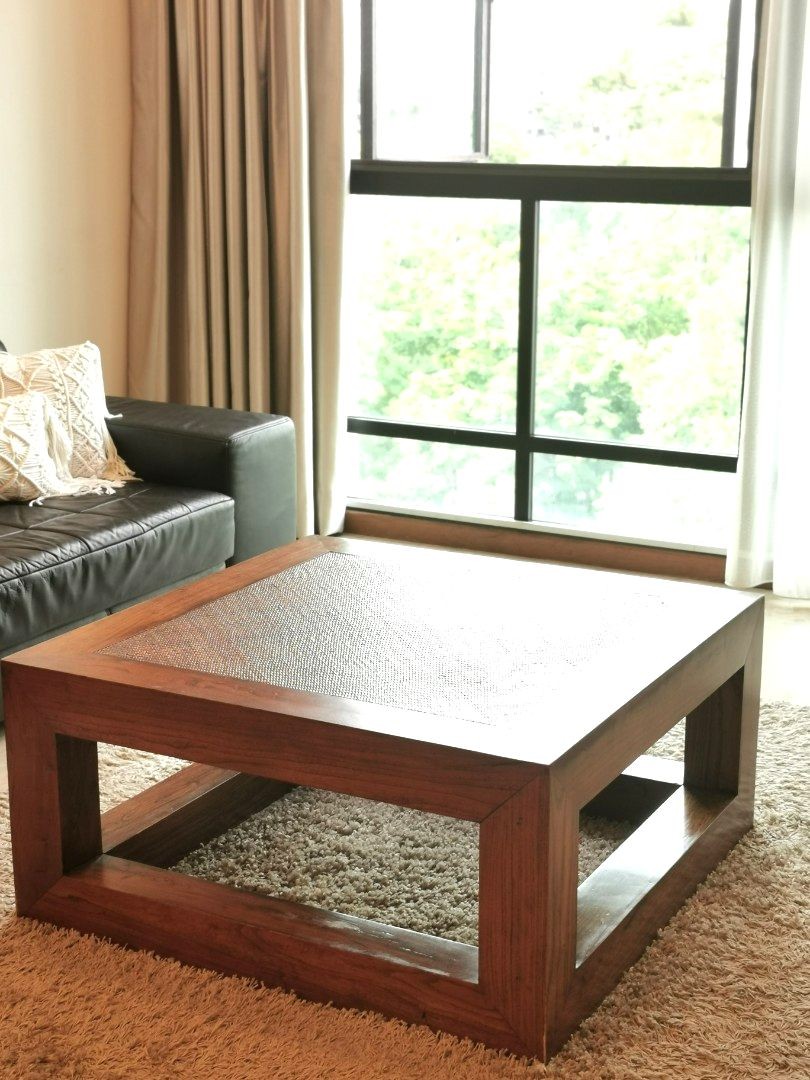 Rattan surface on solid elm wood coffee table, Furniture & Home Living ...