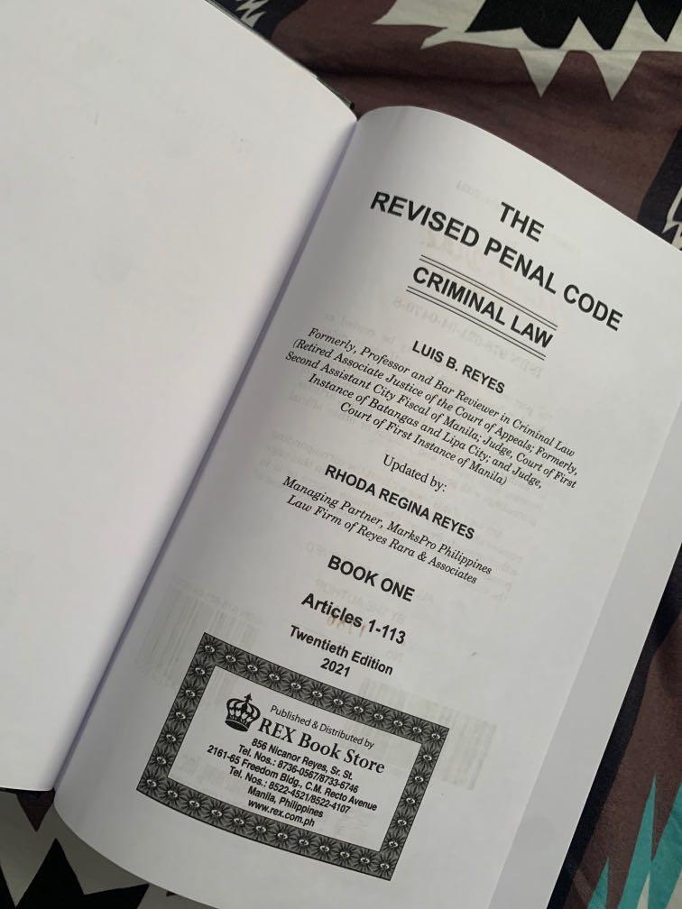 The Revised Penal Code Criminal Law Luis B Reyes 2021 Hobbies