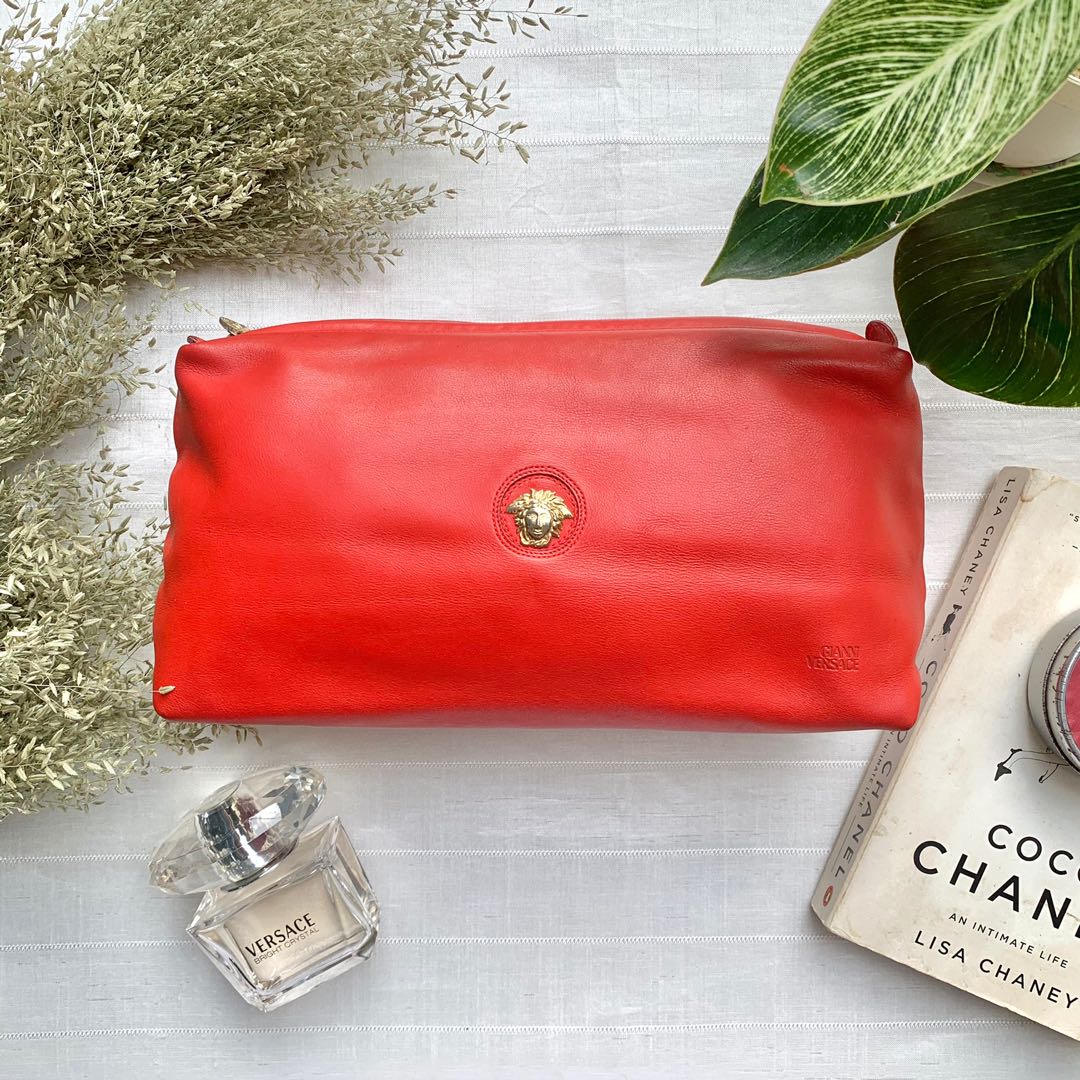 Versace Medusa Red Pouch/Clutch, Luxury, Bags & Wallets on Carousell