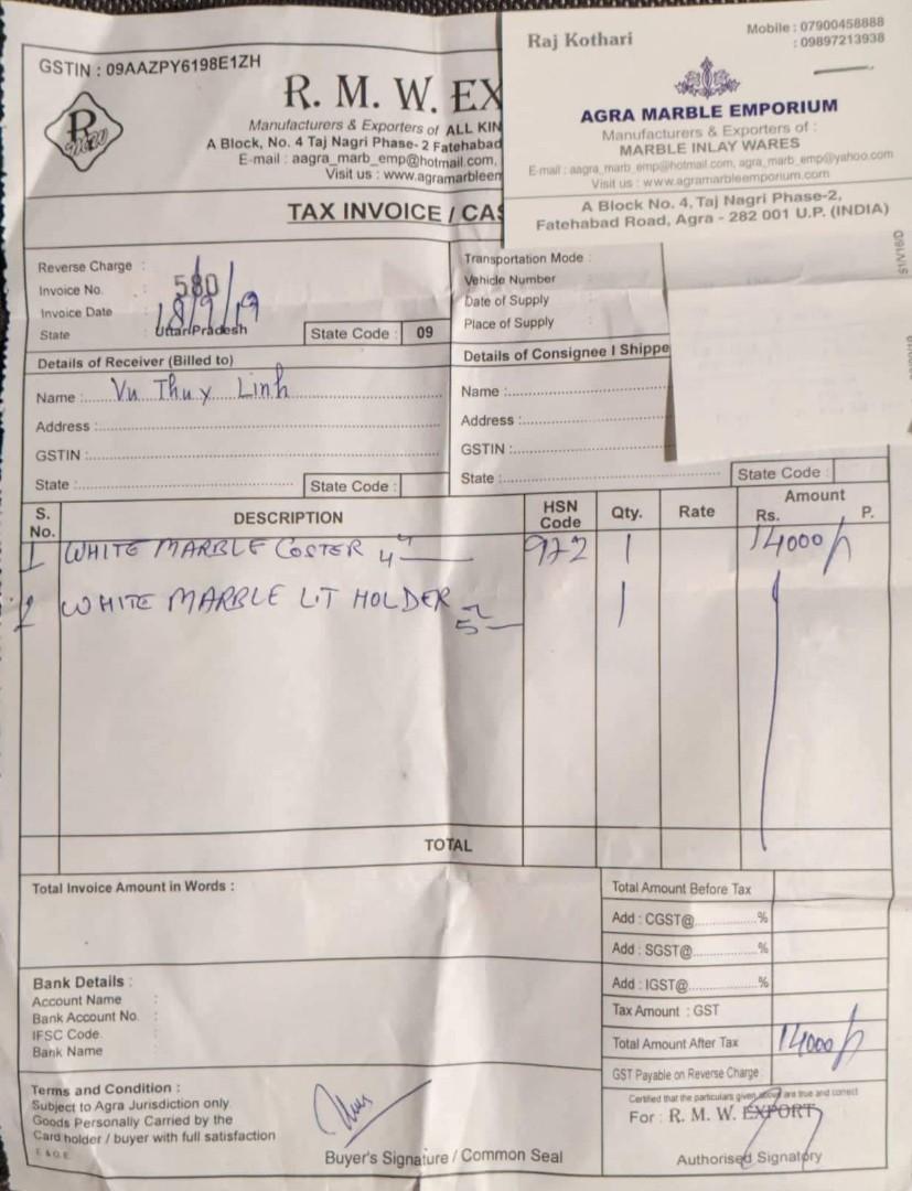 White Marble Inlay set (bought at Taj Mahal with receipt), Furniture ...