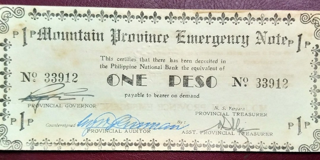 1942-1945 Guerilla Notes : Mountain Province Emergency Note 1 Peso old ...