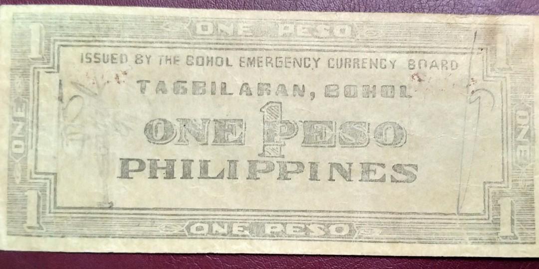 1942 Guerilla Notes : Tagbilaran , BOHOL 1 Peso old Banknote Fine ...