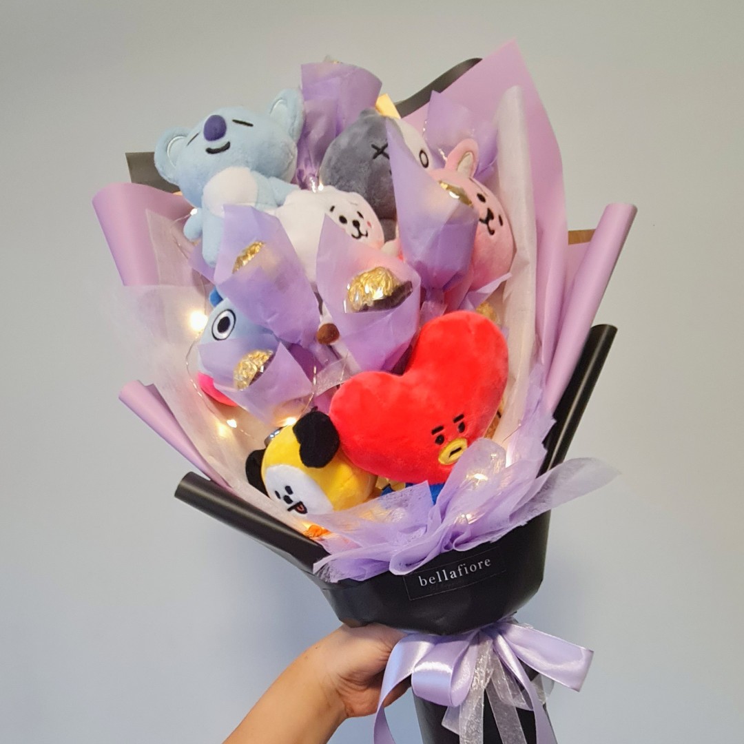 BTS Bt21 Bouquet | Custom Plush Toy Arrangement With Fererro Rocher ...