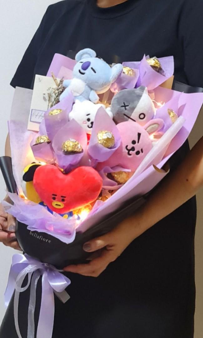BTS Bt21 Bouquet | Custom Plush Toy Arrangement With Fererro Rocher ...