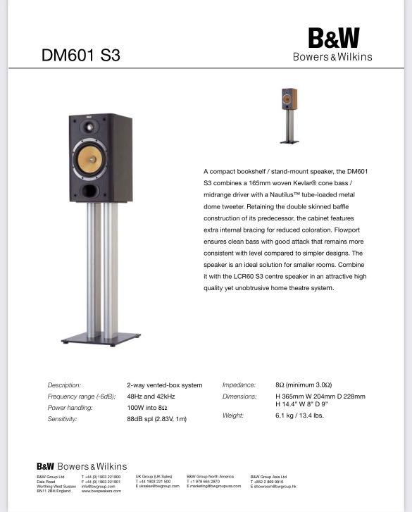 B&W 601 S3 speakers with stands, Audio, Soundbars, Speakers ...