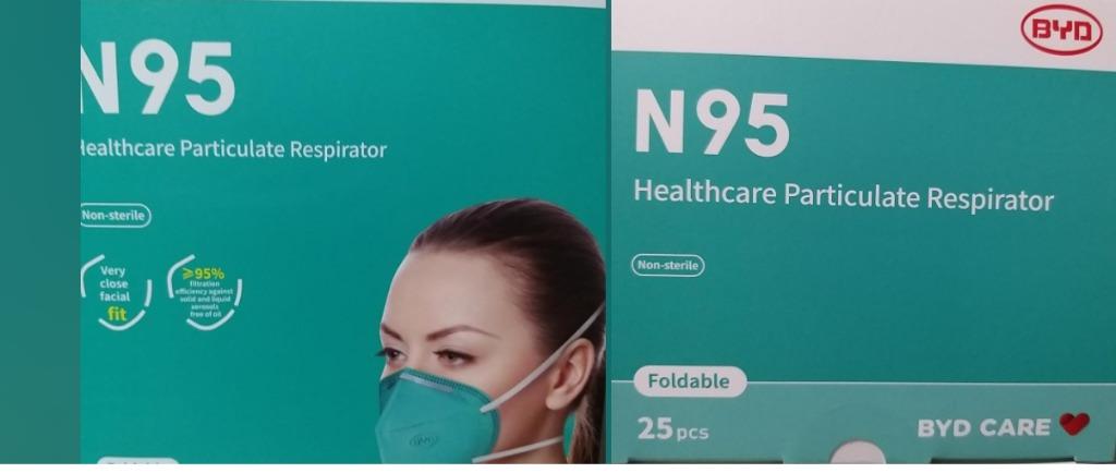 BYD N95 foldable mask 25 pcs, Health & Nutrition, Face Masks & Face ...