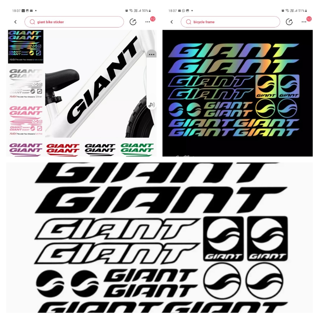 Giant Bicycle Sticker / Decal for Road /Mountain Bike, Sports Equipment ...