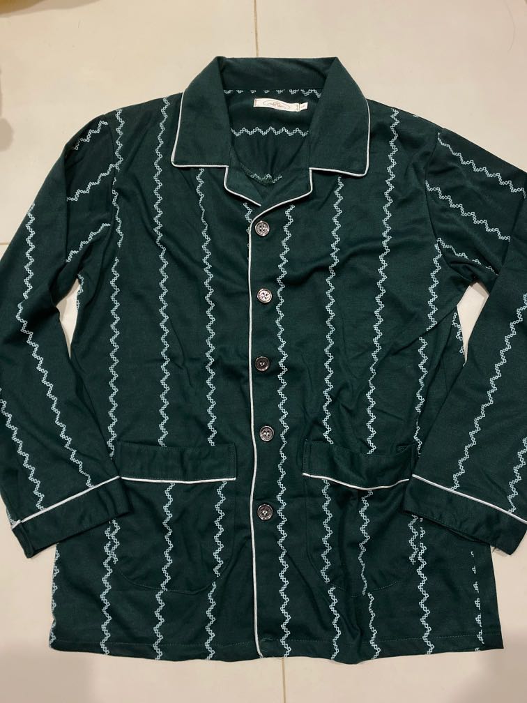 Green Striped Pajamas Full Set, Men's Fashion, Tops & Sets, Sleep and ...