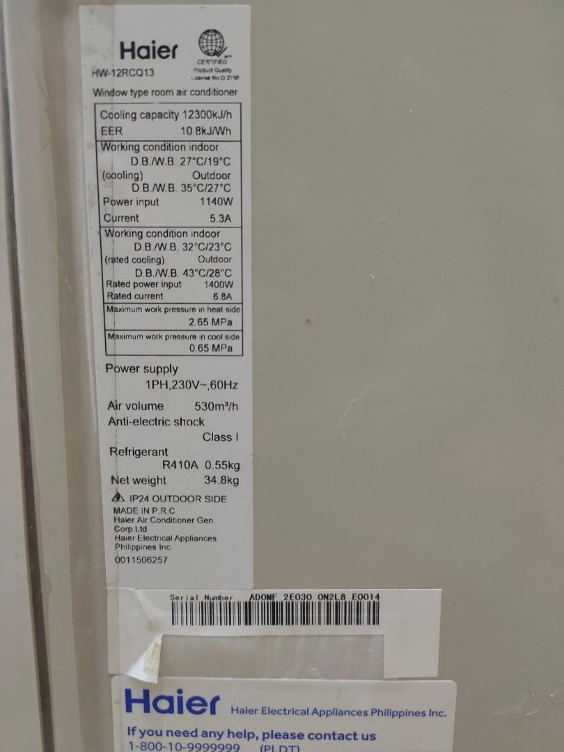 Haier 1.5HP Window Type, TV & Home Appliances, Air Conditioning and ...