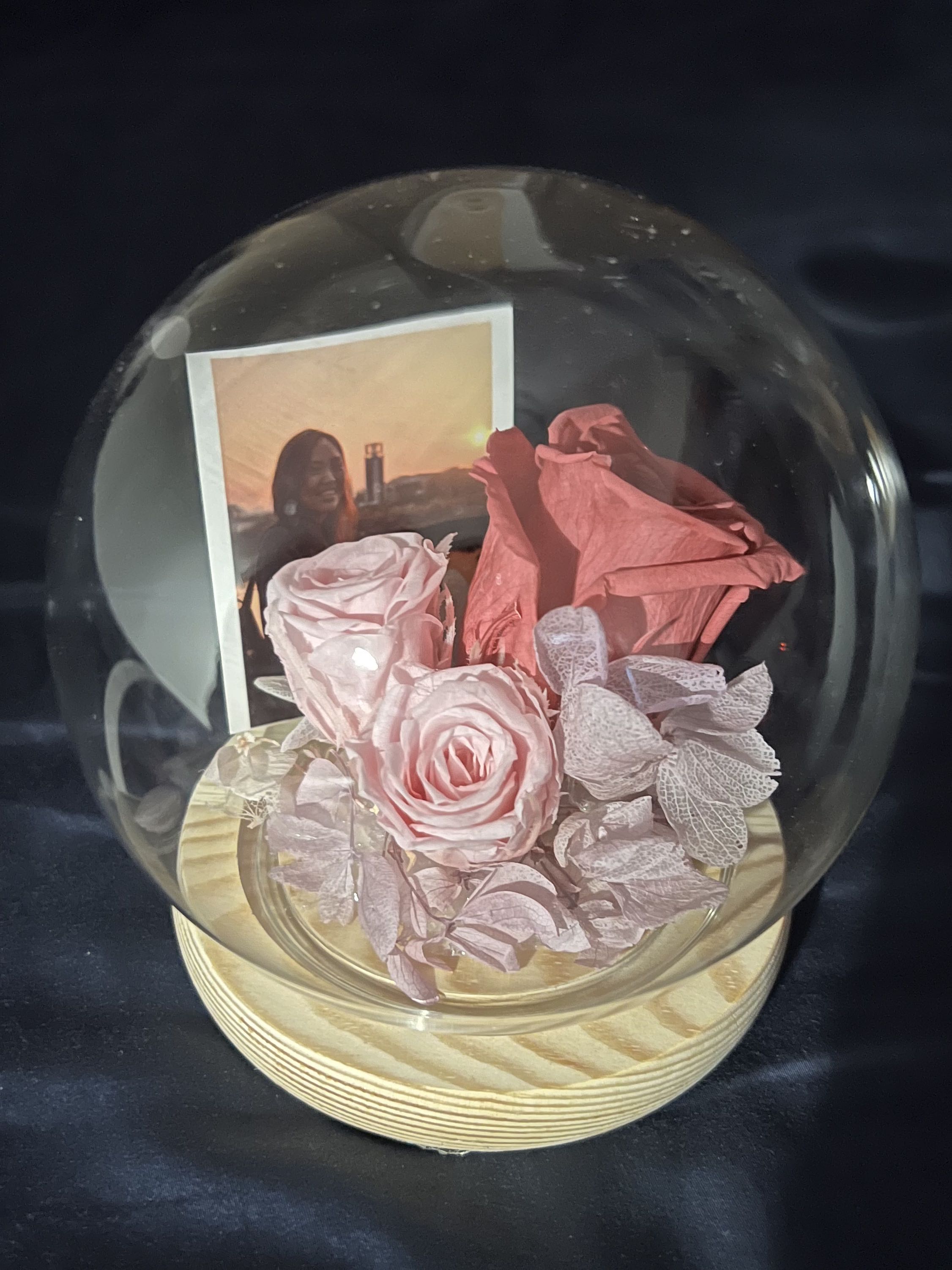 Preserved roses dome with customised photo, Hobbies & Toys, Stationery ...