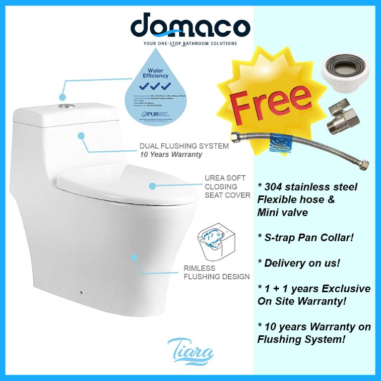 Tiara 520 1-Piece Toilet Bowl, Furniture & Home Living, Bathroom ...