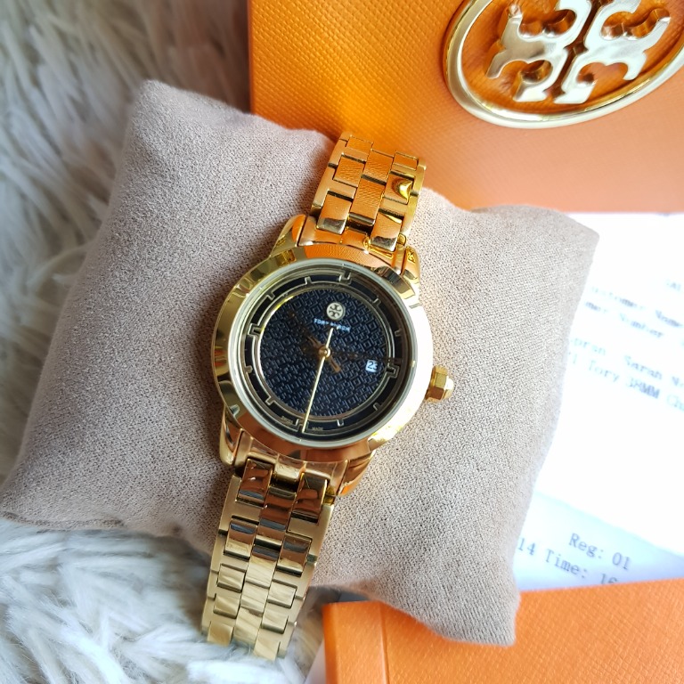 Tory Burch Gold Tone Stainless Steel Black Dial 37mm Watch TRB1022 ...