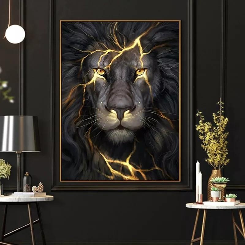 Black And Gold Lion Canvas, Furniture & Home Living, Home Decor, Other ...