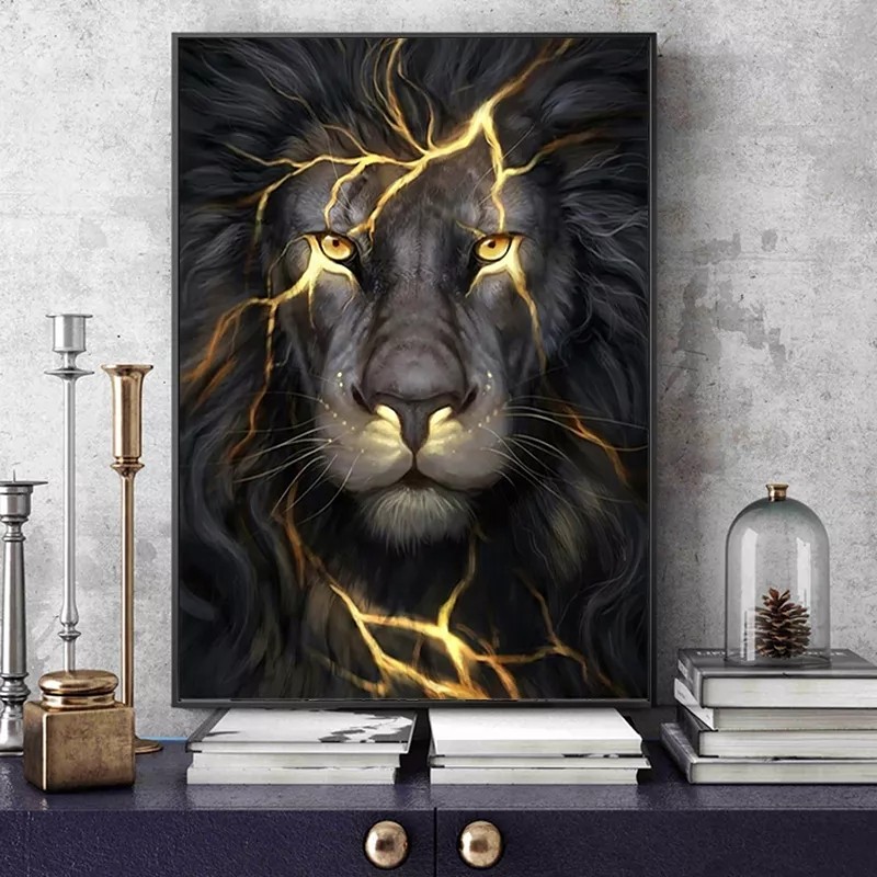 Black And Gold Lion Canvas, Furniture & Home Living, Home Decor, Other ...