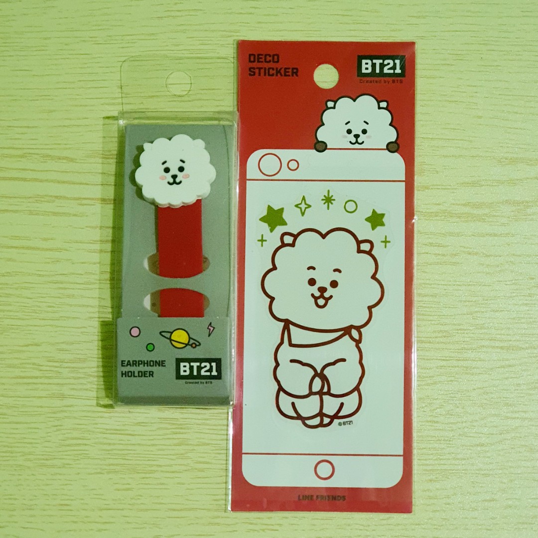 BTS BT21 RJ Earphone Holder and Deco Sticker Bundle Official, Hobbies ...