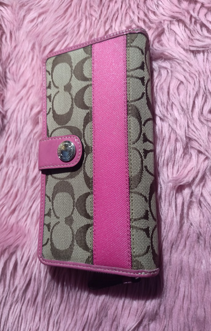 Authentic Coach legacy signature stripe wallet in pink, Men's Fashion ...