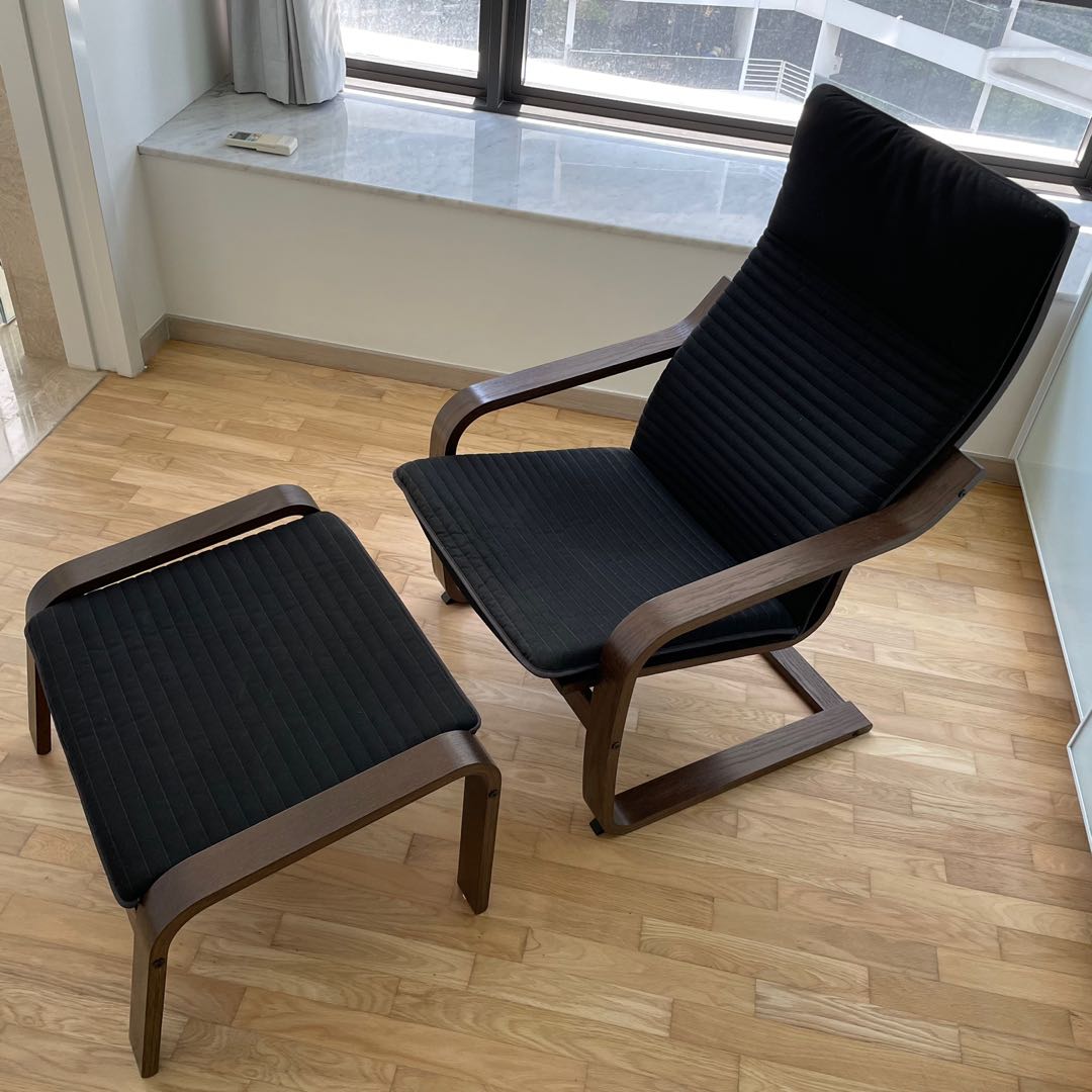 Ikea Poang Armchair + Footstool, Furniture & Home Living, Furniture ...