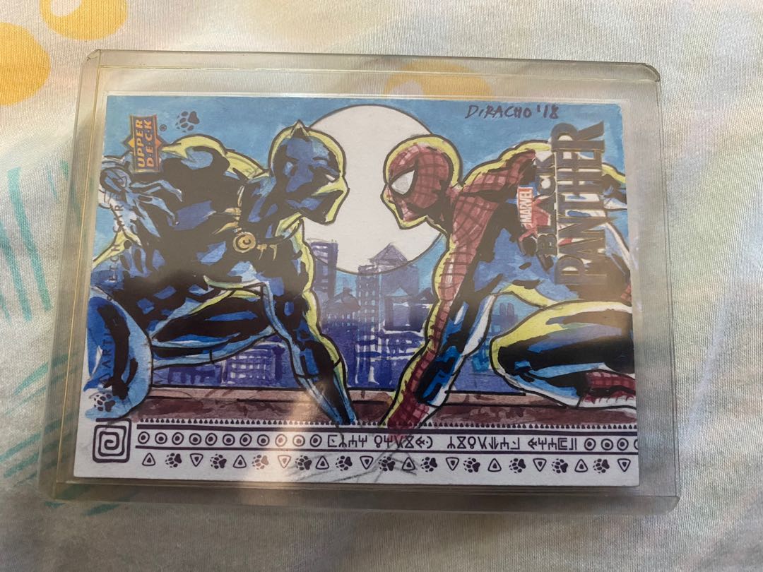 Marvel Sketch Card Spiderman vs Black Panther by Dominic Racho 卡, 興趣及遊戲 ...
