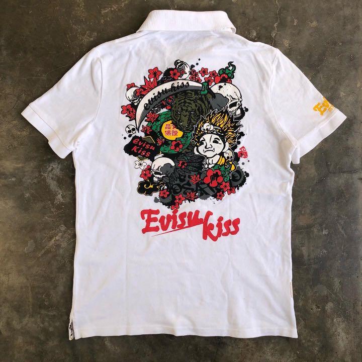 Polo Shirt Evisu Kiss Full Print, Fesyen Pria, Pakaian , Atasan di ...