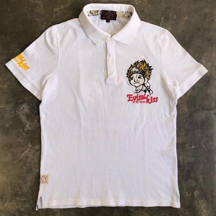 Polo Shirt Evisu Kiss Full Print, Fesyen Pria, Pakaian , Atasan di ...