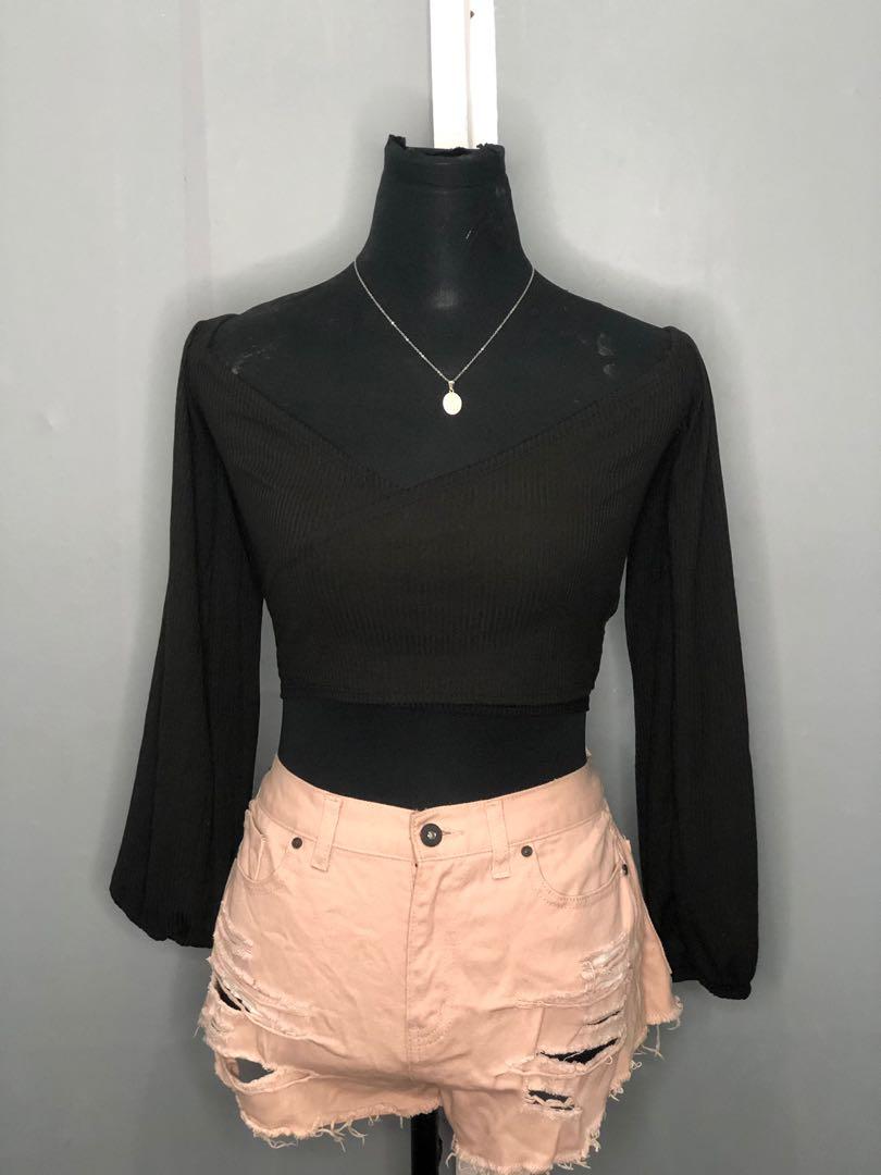 Wrap Around Crop Top, Women's Fashion, Tops, Longsleeves on Carousell