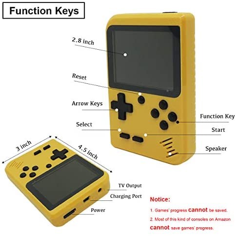 (Yellow) Handheld Retro Games Console With Built-in 400 Classic 8 Bit ...