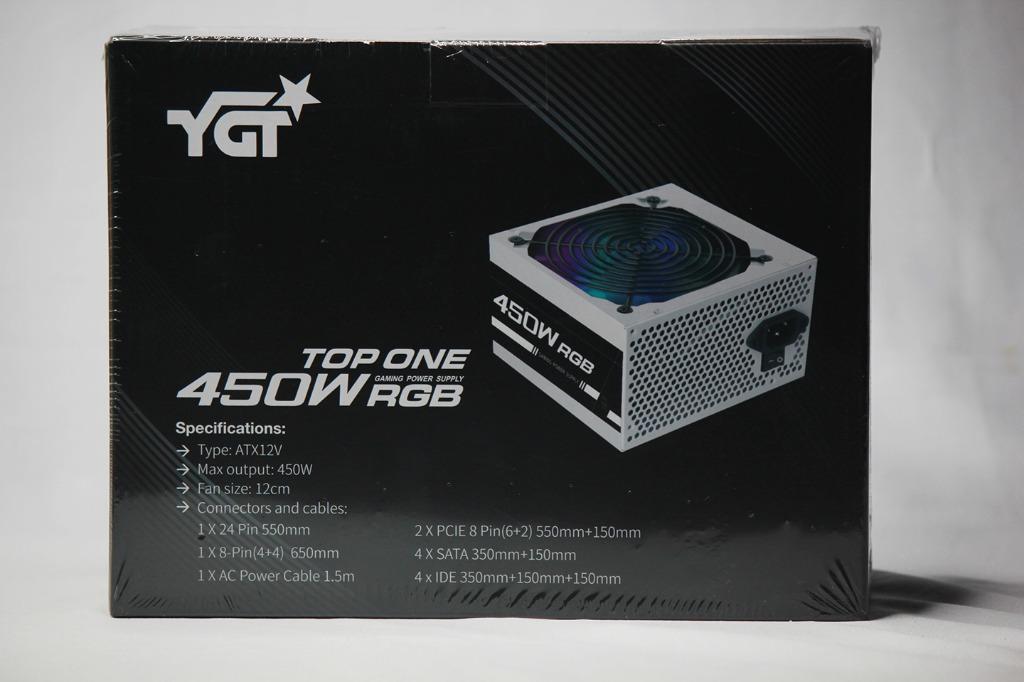 YGT TOP ONE GAMING POWER SUPPLY, 450W RGB 80+ BRONZE, 1x 24-PIN 2x PCIE ...