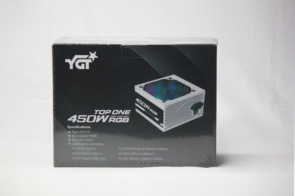 YGT TOP ONE GAMING POWER SUPPLY, 450W RGB 80+ BRONZE, 1x 24-PIN 2x PCIE ...