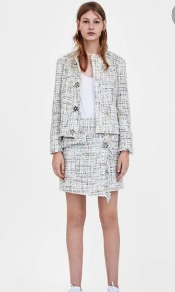 Zara tweed co ords with Rhinestones, Women's Fashion, Dresses & Sets ...