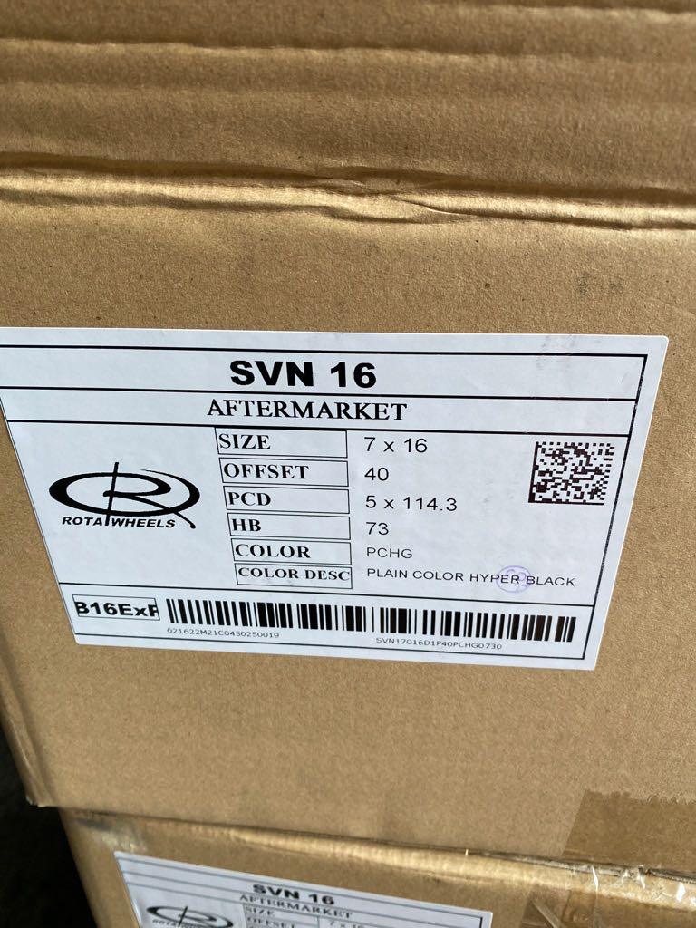 16” Rota SVN Hyperblack mags 5Holes pcd 114 Bnew, Car Parts ...