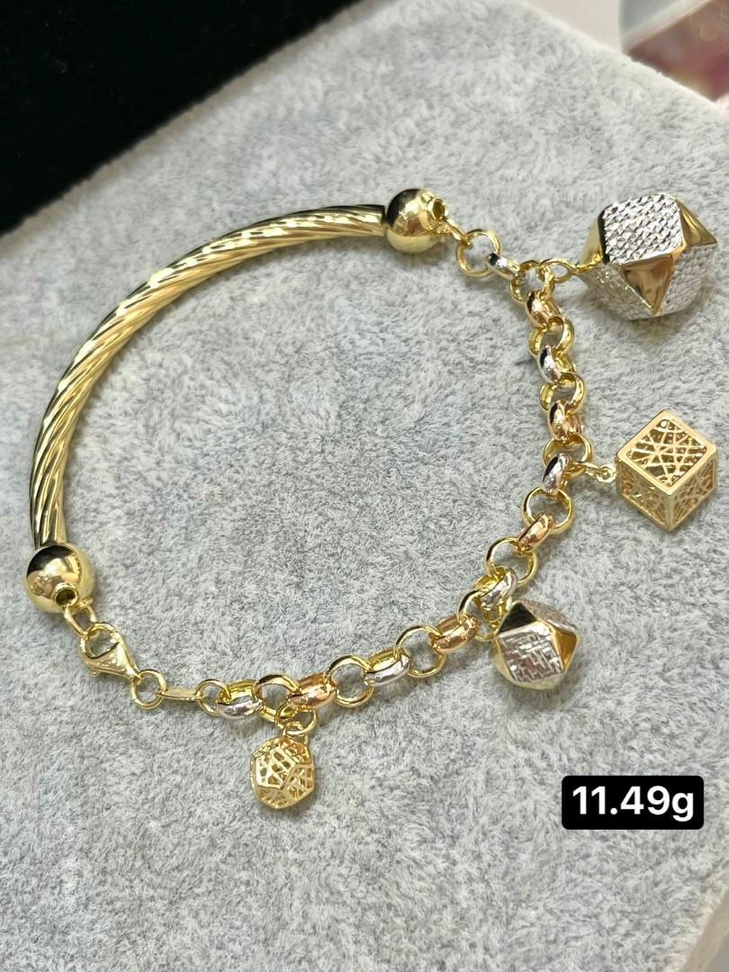 18k gold half bangle charm bracelet, Women's Fashion, Jewelry & Organizers, Bracelets on Carousell