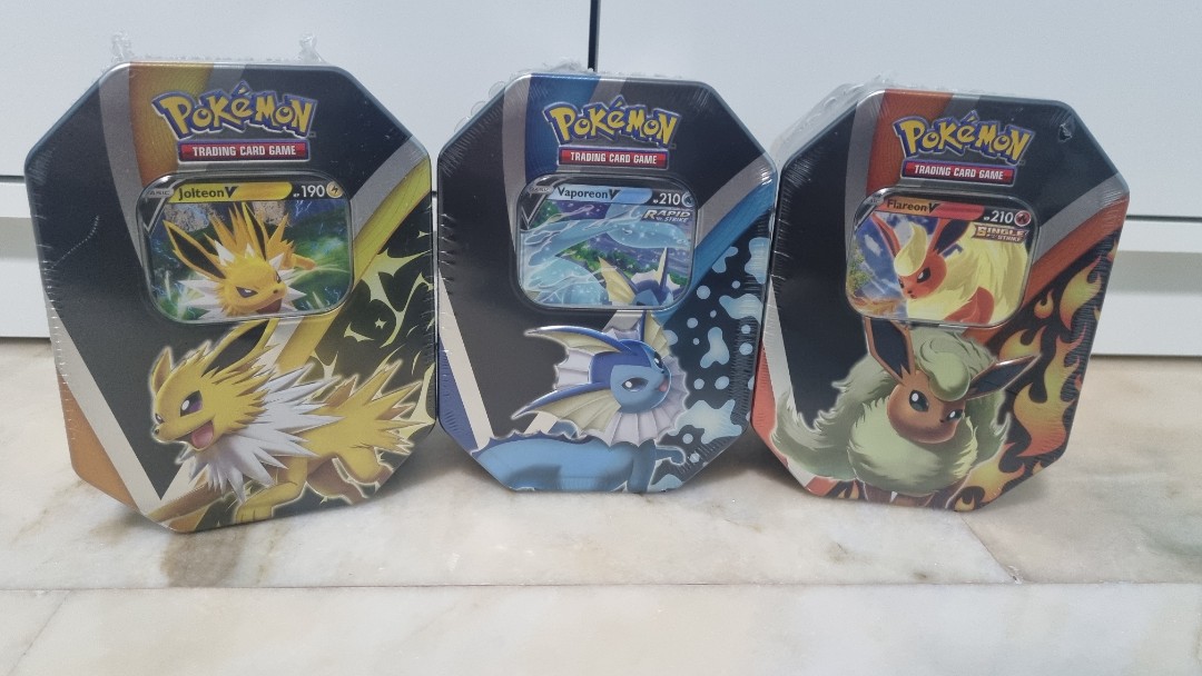 Eevee evolution tins, Hobbies & Toys, Toys & Games on Carousell
