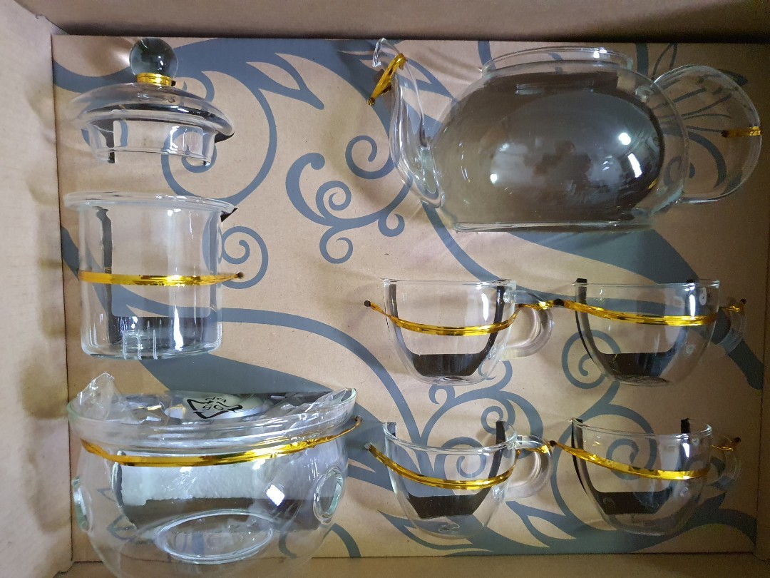 Elegant transparent tea set with warmer and built-in infusion 4 cups ...